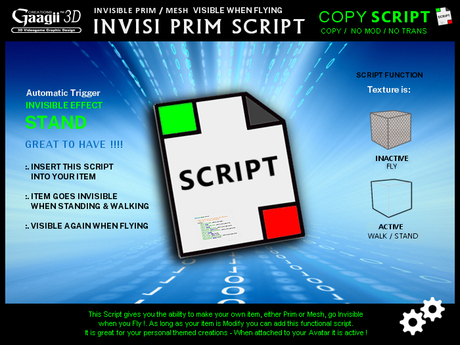 Second Life Marketplace - Gaagii 3D - Invisi Prim Script - Stand